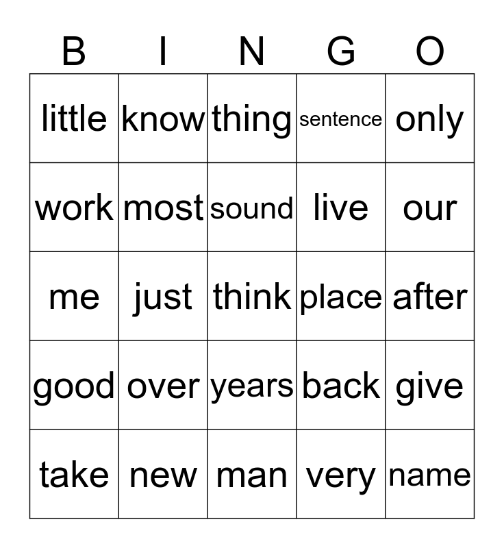 First Grade Fry Sight Word (1st Nine Weeks) Bingo Card