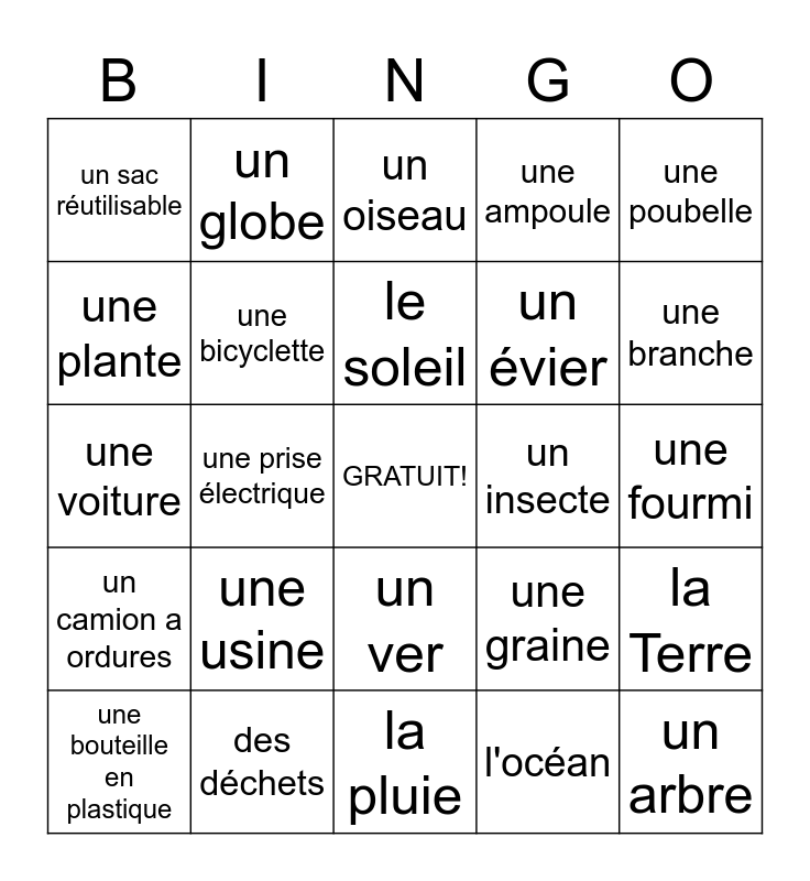 Le Jour de la Terre Bingo Card
