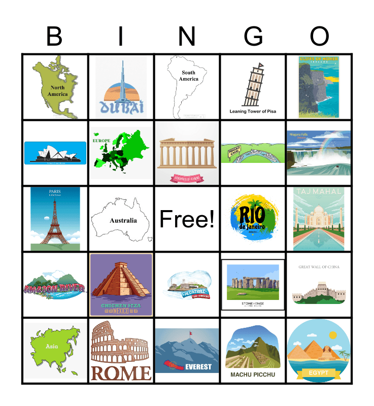 7 Continents Bingo Card