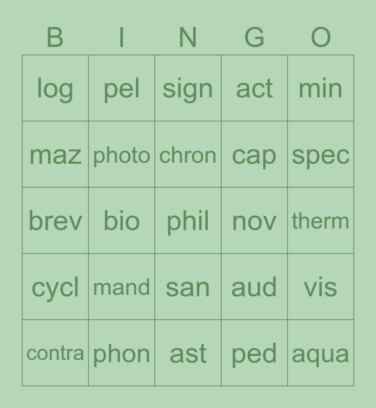 Core 1 Bingo Card
