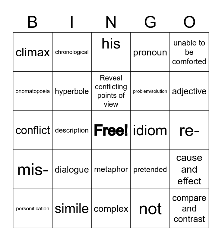 ELA Review Bingo Card