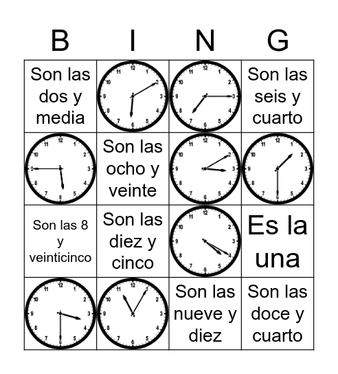 ¿Que hora es? Bingo Card