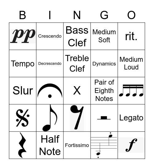 Music Vocabulary Bingo Card