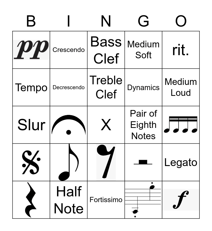 Music Vocabulary Bingo Card
