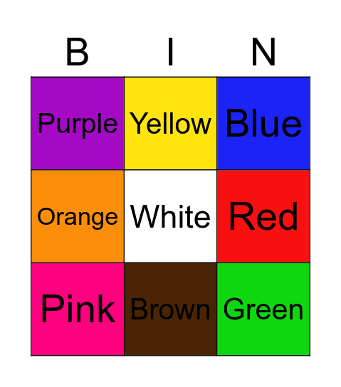 Colors Bingo Card