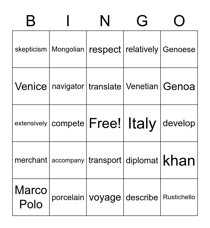 REWARDS + SS Unit 2 Vocabulary BINGO! Bingo Card