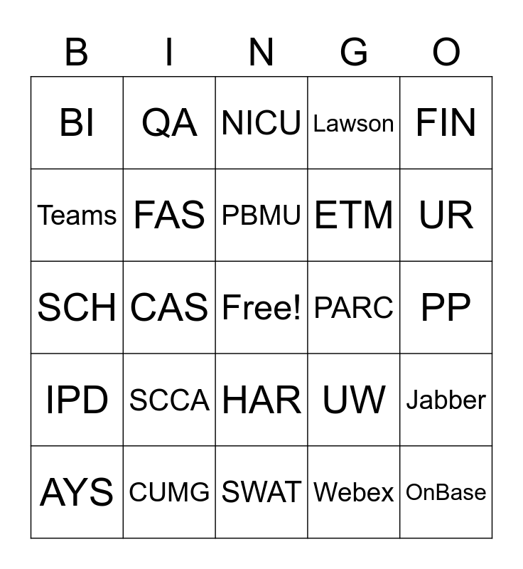 SCH Billing Bingo Card
