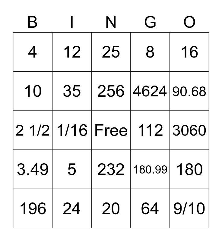 STAAR Review Bingo Card