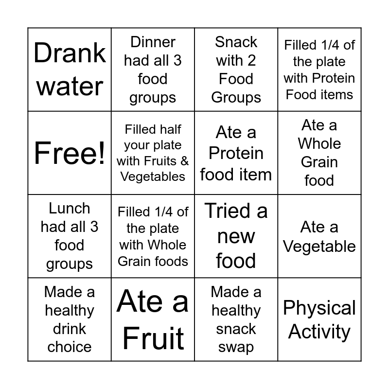 Nutrition Bingo Card Nutrition Bingo Card