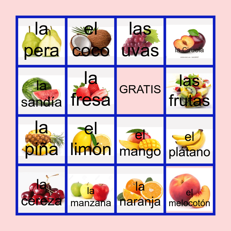 Las Frutas Bingo Card