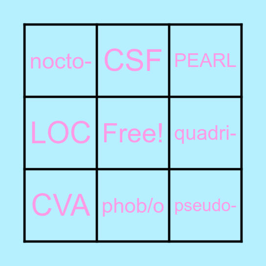 Nervous System & Special Senses Bingo Card