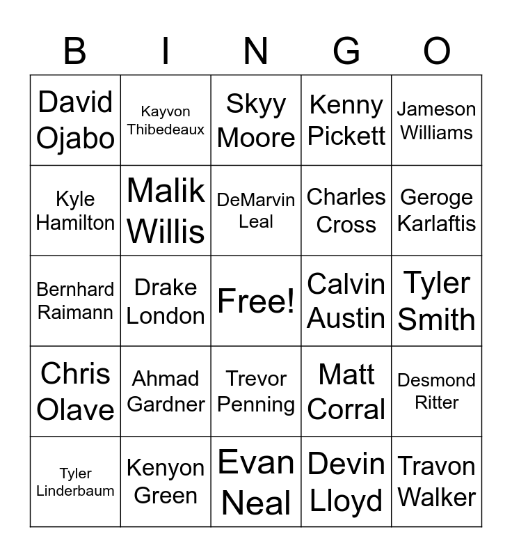 2022 NFL Draft Bingo Card