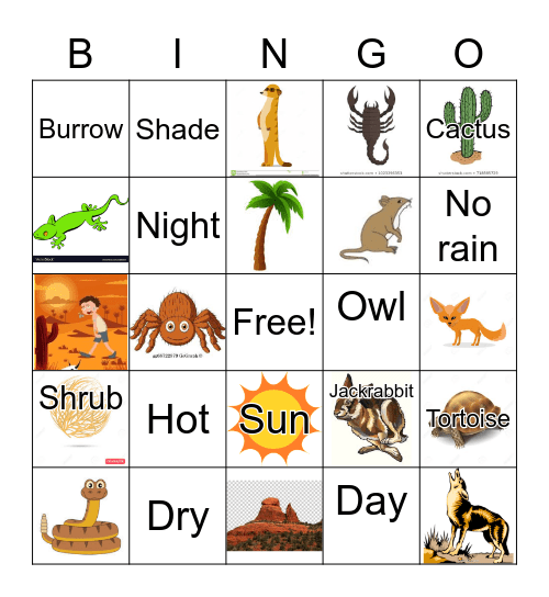 Desert Bingo Card