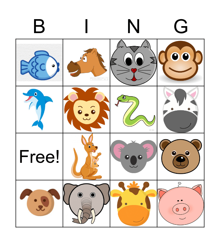 Auslan Animals Bingo Card