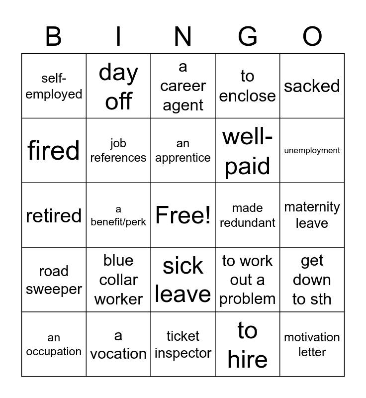 Job Bingo Card