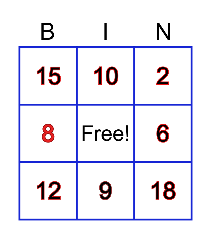 Add Numbers Bingo Card