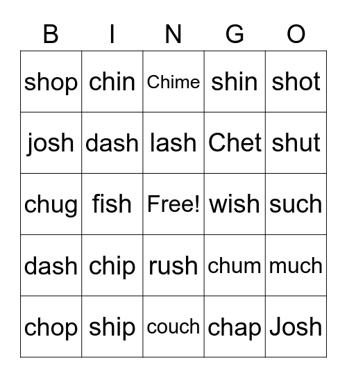 SH & CH Bingo Card