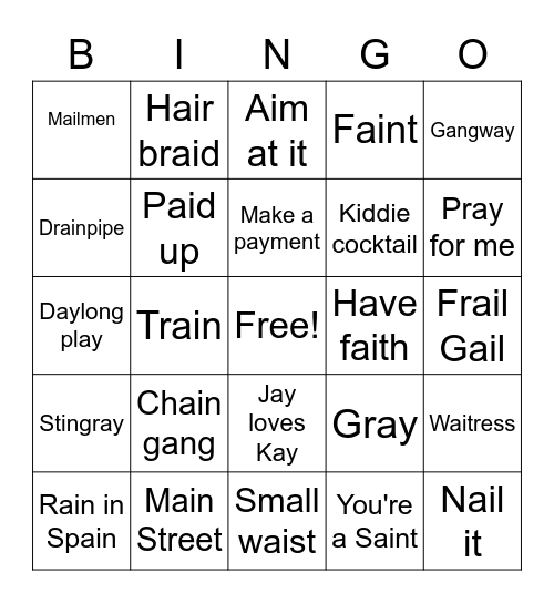 Vowel Teams: ai and ay Bingo Card