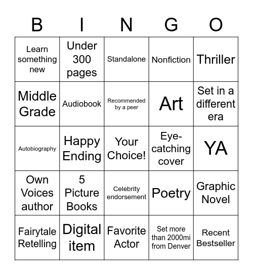 Staff Summer Reading Bingo Card