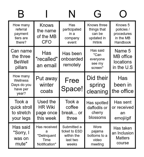 MB Corp In Person/Virtual Bingo! Bingo Card