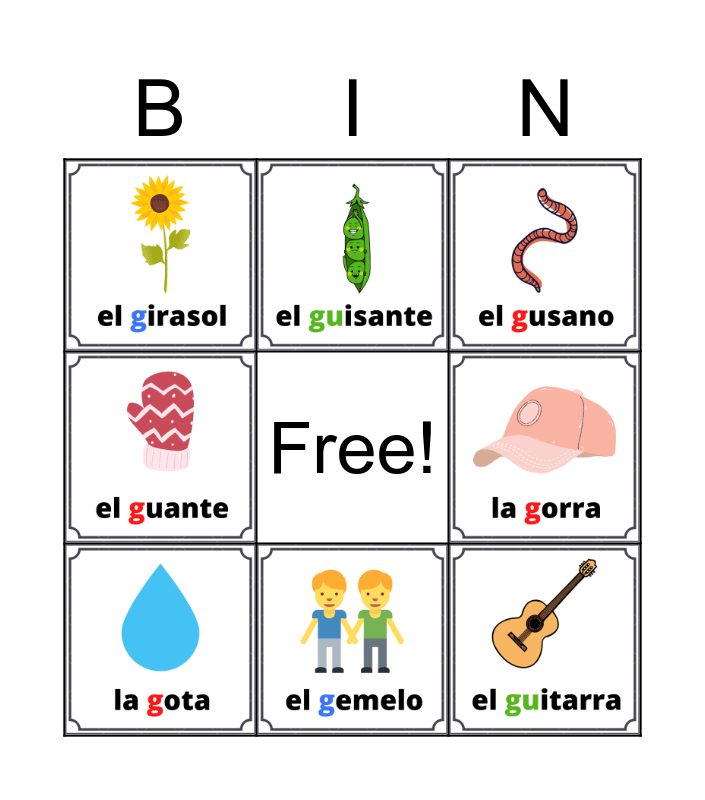 Letra G Kinder Bingo Card