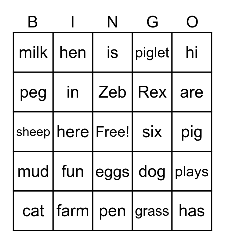 On the Farm Bingo Card