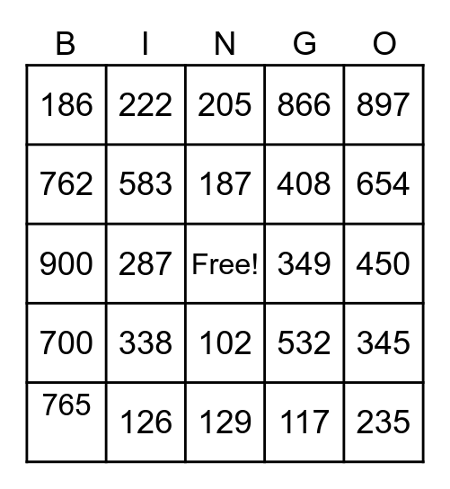 Hundred Bingo Card