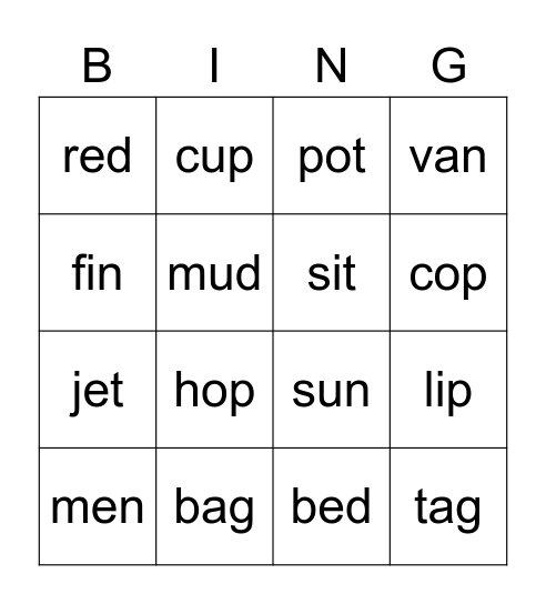 CVC Bingo Card
