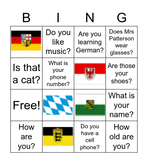 German Project colors and w questions Bingo Card