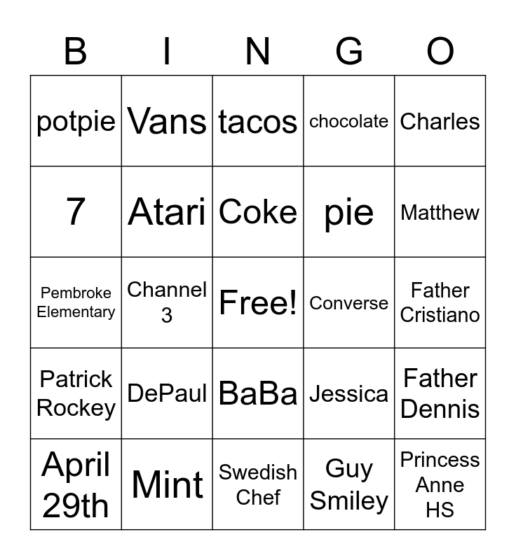 Ben's Bingo Game Bingo Card