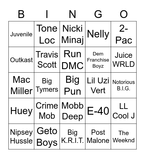 Hip-Hop Bingo Card