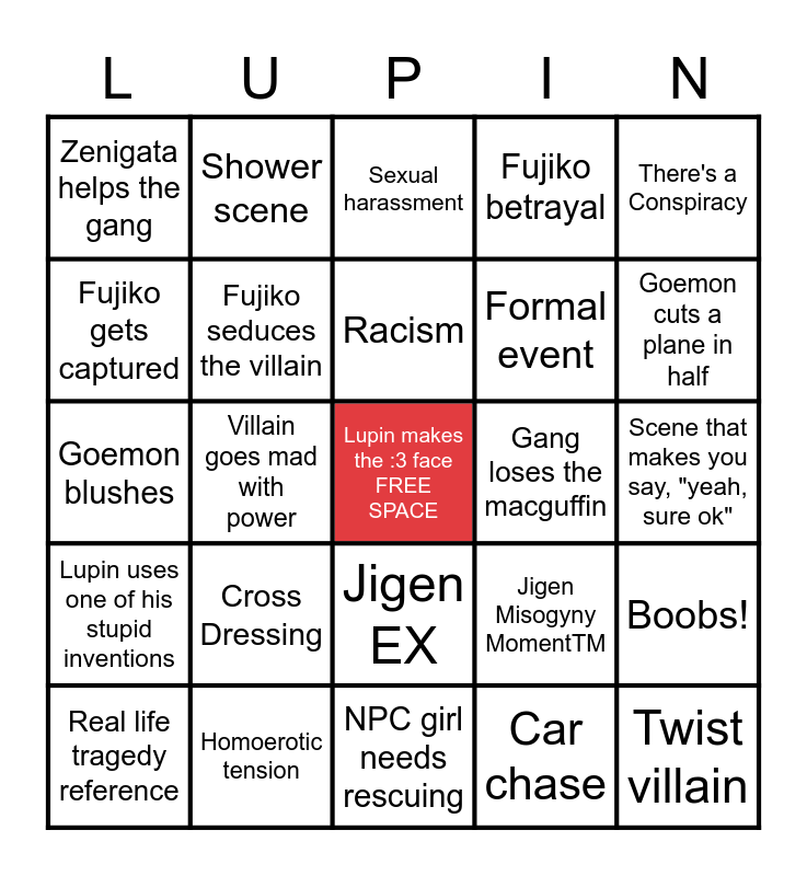 Lupin III Movie Bingo Card