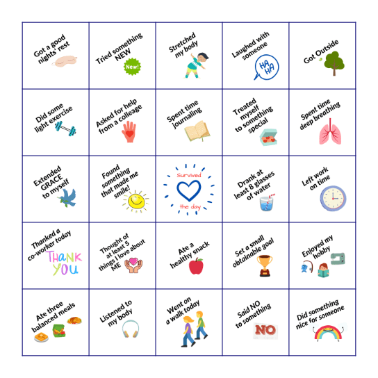 Mental Health Awareness Month Self Care Bingo Card