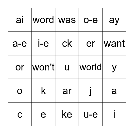 Saxon Phonics 1 Lesson 47 Bingo Card