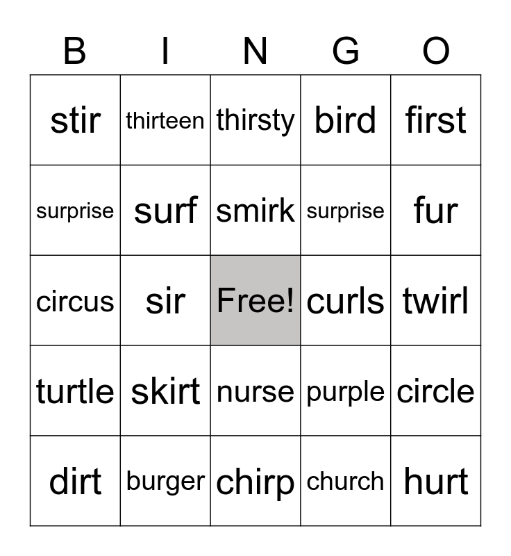 IR/UR Bingo Card