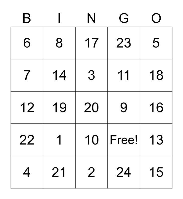 2nd Grade Math Bingo Card