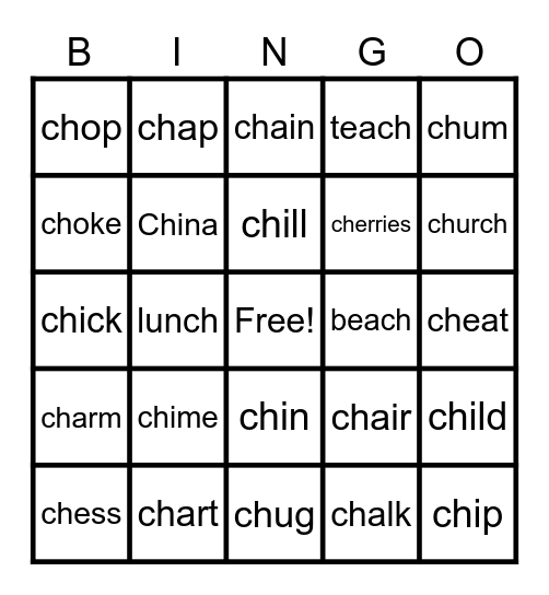 /Ch/ sound Bingo Card
