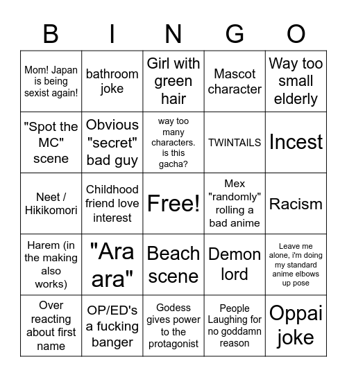 WEEB CARD Bingo Card
