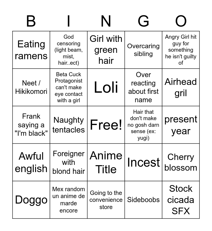 WEEB CARD Bingo Card