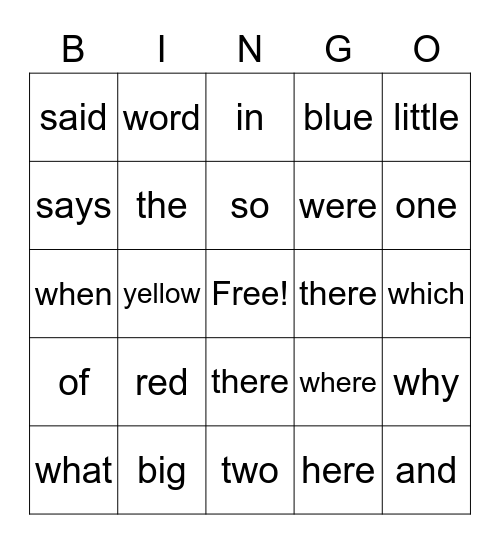 Tricky Words Bingo Card