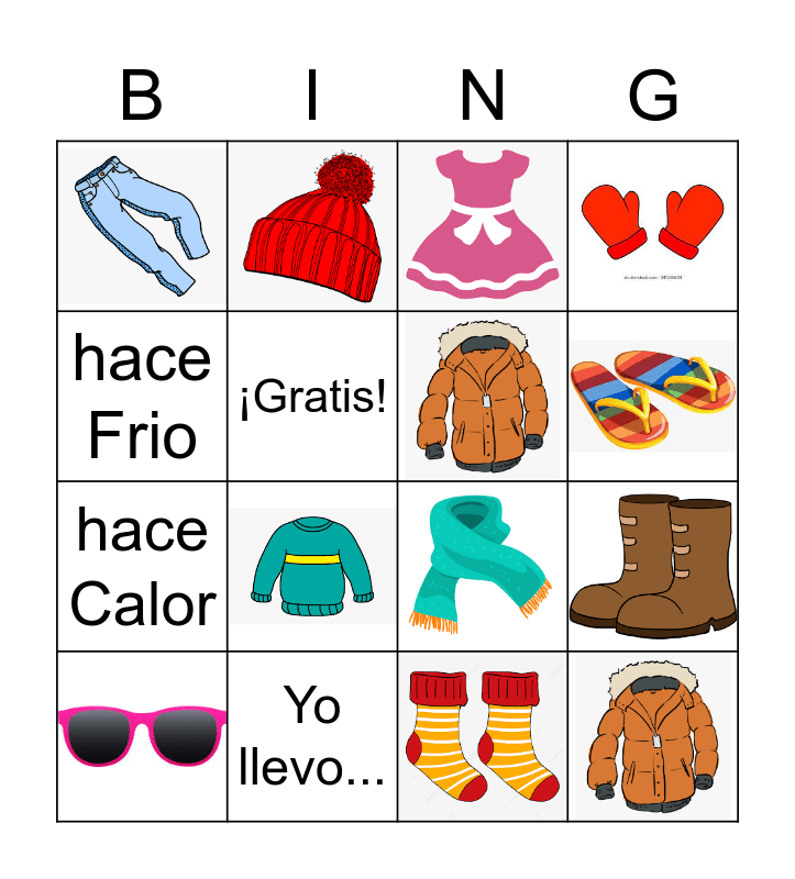 Ropa Bingo Card