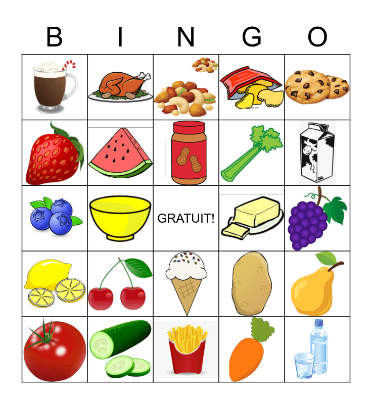 La nourriture Bingo Card