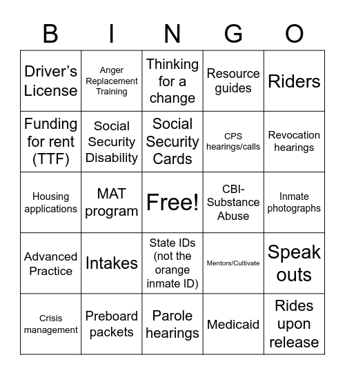 Case Management Bingo Card