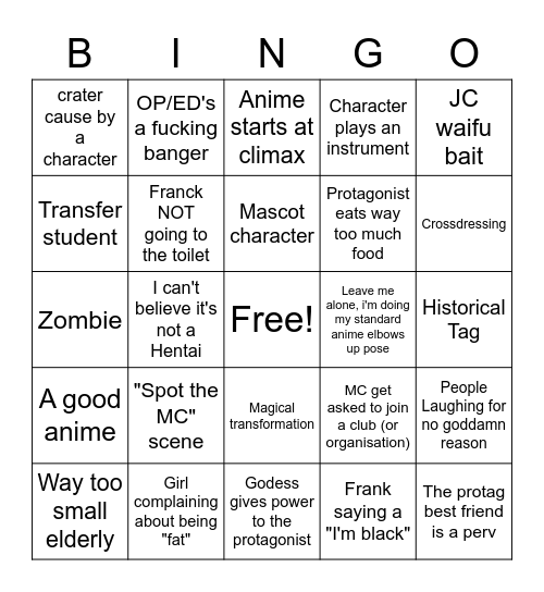 WEEB CARD Bingo Card