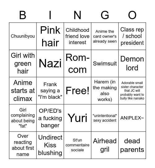 WEEB CARD Bingo Card