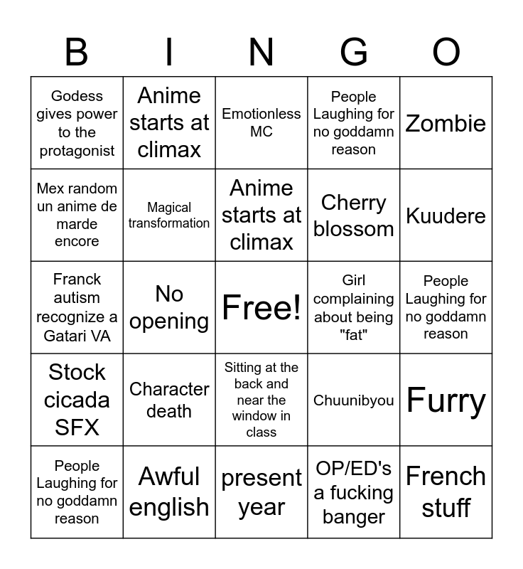 WEEB CARD Bingo Card