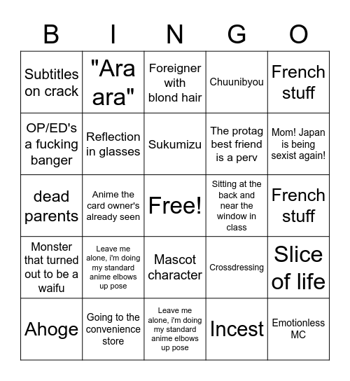 WEEB CARD Bingo Card