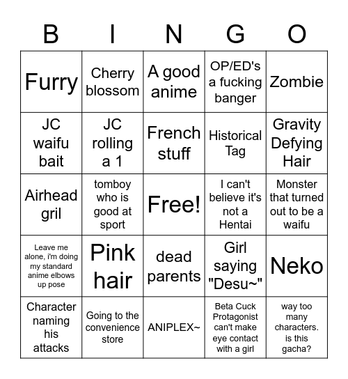 WEEB CARD Bingo Card