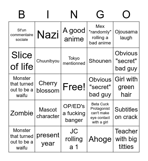 WEEB CARD Bingo Card