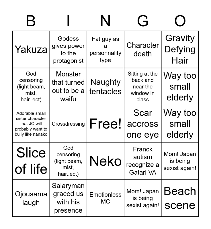 WEEB CARD Bingo Card